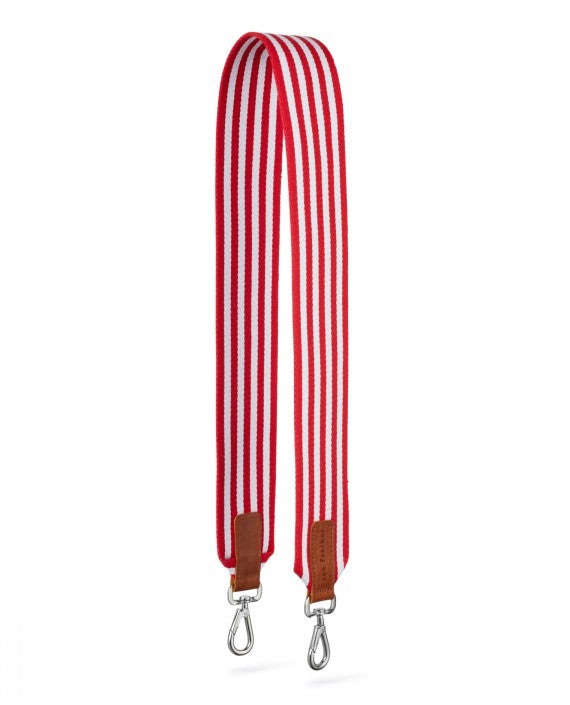 Red & White Wide Stripe Guitar Strap | Accessories | Rae Feather